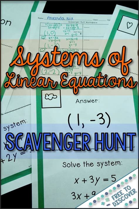 Systems Of Linear Equations Scavenger Hunt Activity High School Math Classroom Math Blog