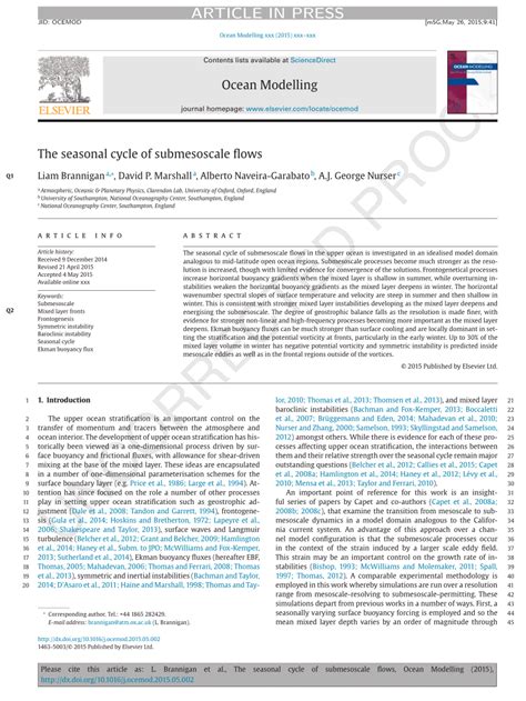 Pdf The Seasonal Cycle Of Submesoscale Flows