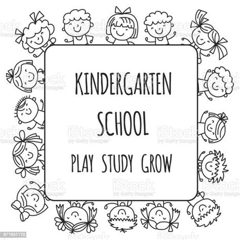 아이 들 학교 유치원과 프레임입니다 행복 한 아이 들 창의력 상상력 낙서 아이콘 아이 들과 함께입니다 재생 하 고 연구 하 고