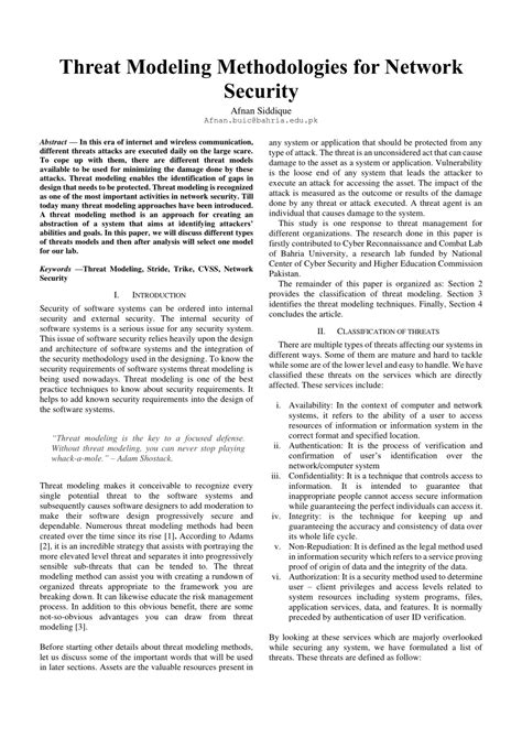 PDF Threat Modeling Methodologies For Network Security