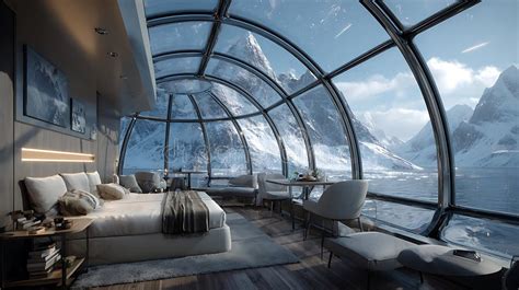 Modern Igloo Hotel Room Interior Design With Mountain View And Glass