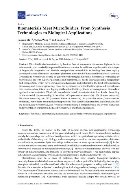Pdf Biomaterials Meet Microfluidics From Synthesis Technologies To