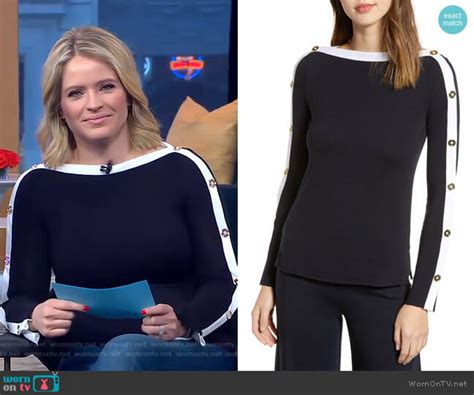 Wornontv Saras Navy Buttoned Sleeve Sweater On Gma Day Sara Haines