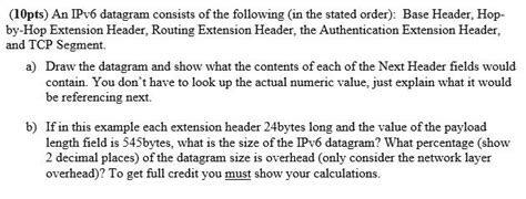 10pts An Ipv6 Datagram Consists Of The Following