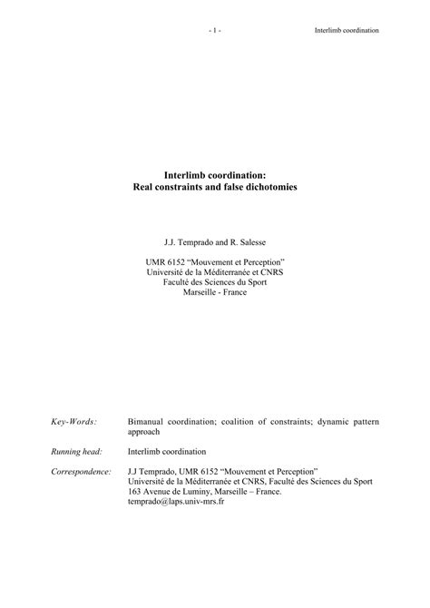 Pdf Interlimb Coordination Real Constraints And False Dichotomies