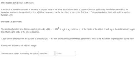 Solved Introduction To Calculus In Physics Calculus Is A