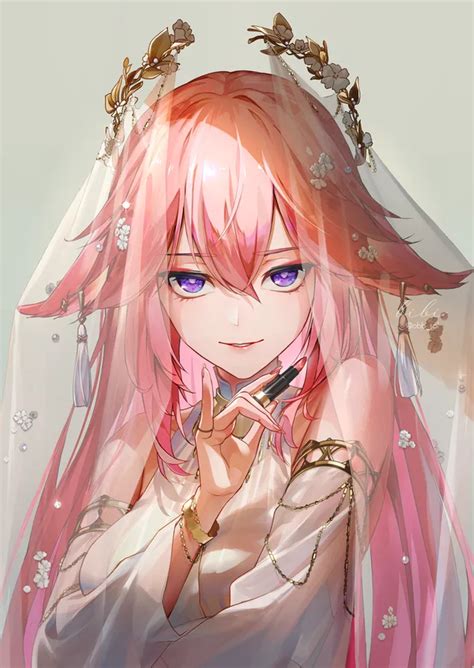 Anime Girl Yae Miko Sexy Pose Genshin Impact 2K Wallpaper Download