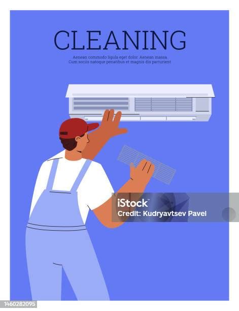 에어컨 청소 서비스 광고 포스터 평면 벡터 삽화 에어컨에 대한 스톡 벡터 아트 및 기타 이미지 에어컨 만화 수리 Istock
