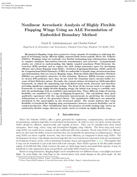 Pdf Nonlinear Aeroelastic Analysis Of Highly Flexible Flapping Wings Using An Ale Formulation