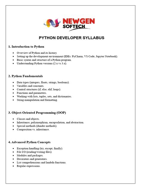 Python Developer Syllabus Pdf Python Programming Language Object Oriented Programming