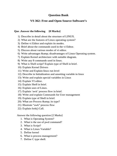 Question Bank For Linux Pdf