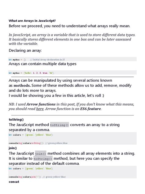 What Are Arrays In Javascript Pdf Array Data Structure Array Data
