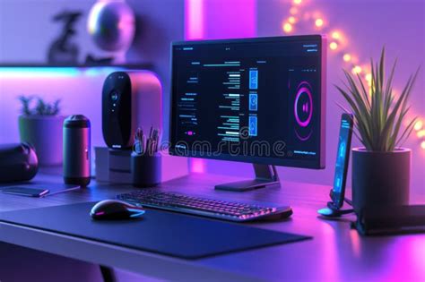 Modern Workspace Setup Featuring Glowing Elements And Sleek Technology