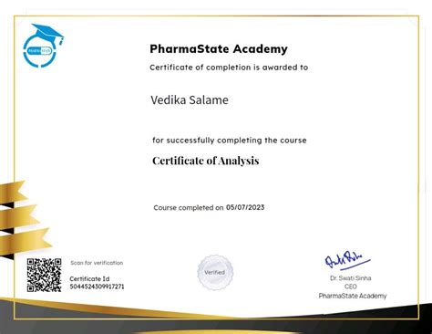 Vedika Salame On Linkedin Completed The Course Certificate Of Analysis