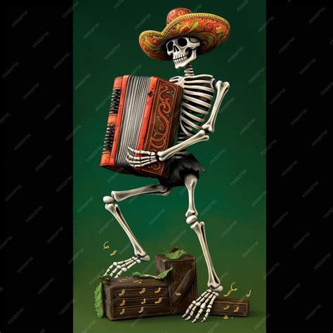 Premium Ai Image Skeleton Playing An Accordion While Wearing A