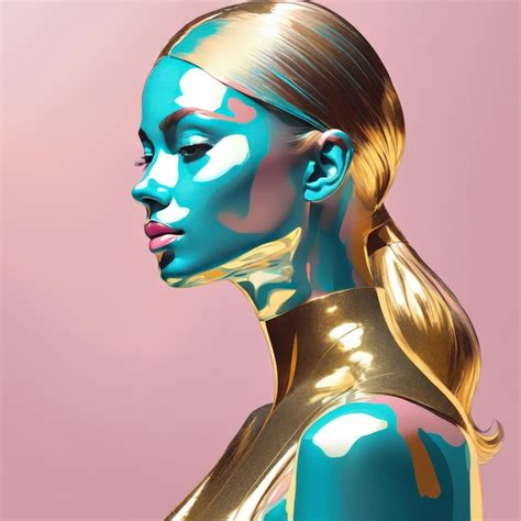 Premium Vector Portrait Of Young Beautiful Girl With Blue Makeup And Golden Lips On A Pink