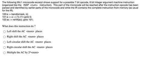 Solved The Following Mic Microcode Excerpt Shows Support Chegg