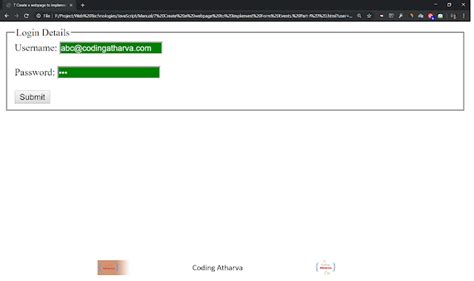 6 Create A Webpage To Implement Form Events Part I ~ Coding Atharva