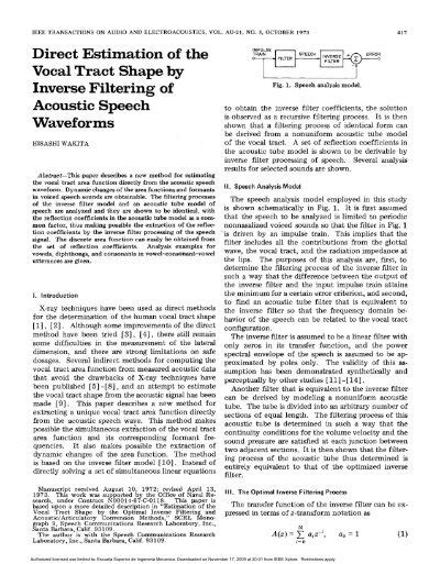 direct estimation of the vocal tract shape by inverse filtering of
