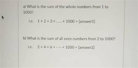 Solved A What Is The Sum Of The Whole Numbers From To Chegg Com