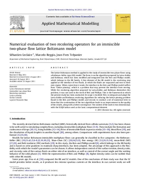 Pdf Numerical Evaluation Of Two Recoloring Operators For An Immiscible Two Phase Flow Lattice
