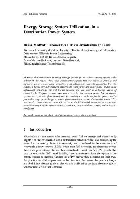Pdf Energy Storage System Utilization In A Distribution Power System