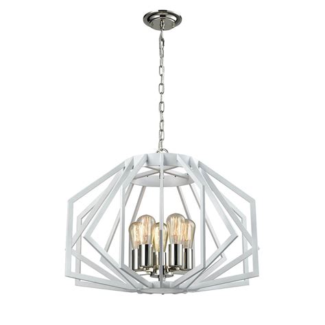 Wide Angular Cage 5 Light Pendant White Gamba3
