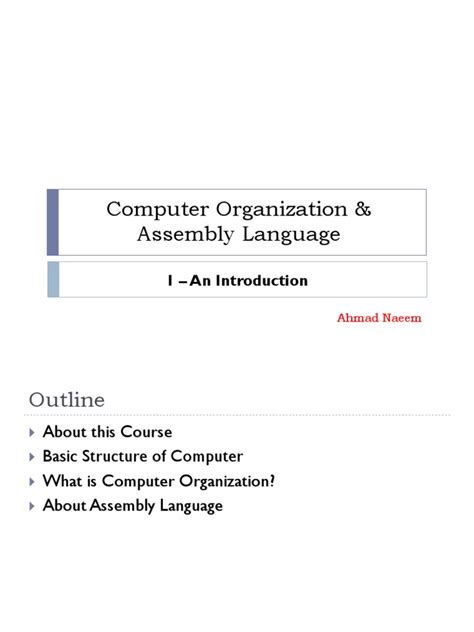 Computer Organization And Assembly Language 1 An Introduction Pdf