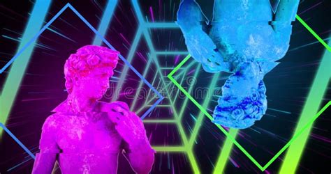 Image Of Interference Over Neon Shapes And Sculptures On Black