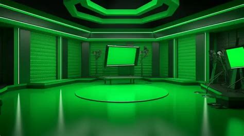 Immersive 3d Render Of Green Screen Background On Virtual Tv Studio