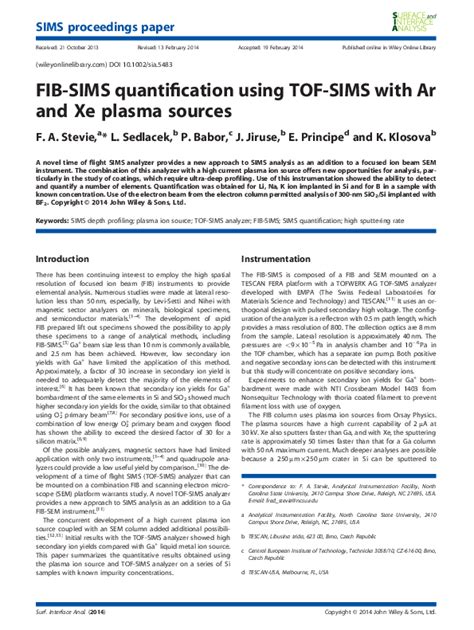 pdf fib sims quantification using tof sims with ar and xe plasma sources