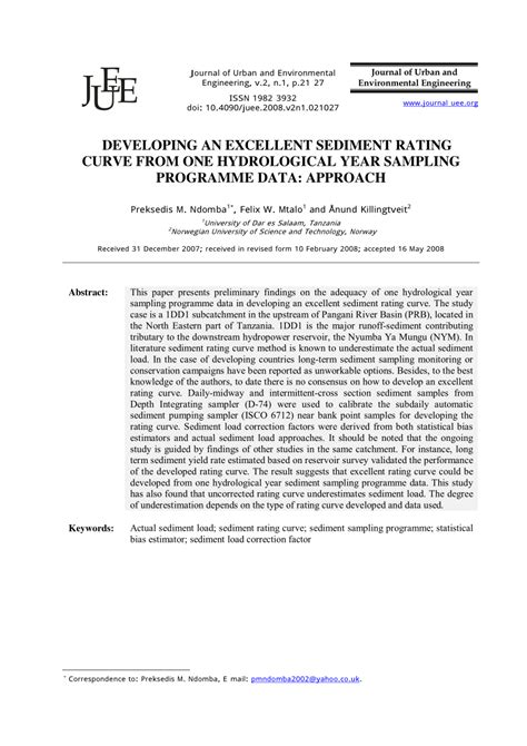 Pdf Developing An Excellent Sediment Rating Curve From One