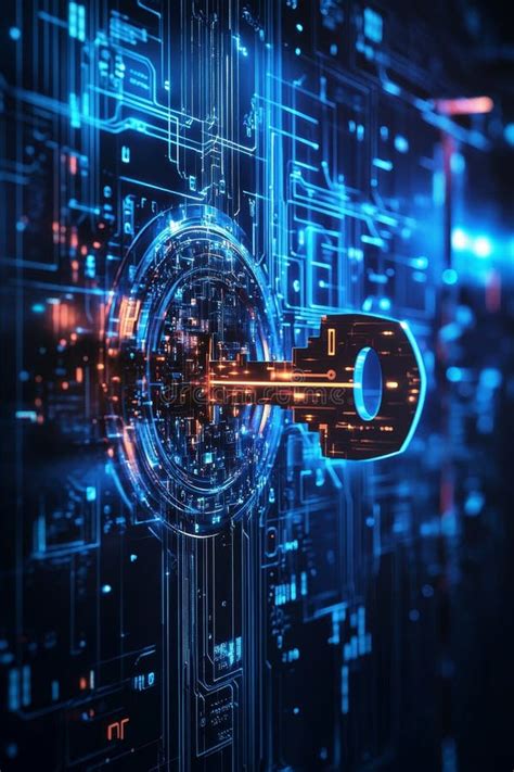Digital Key Unlocking Cybersecurity Data In Futuristic Interface Stock Illustration