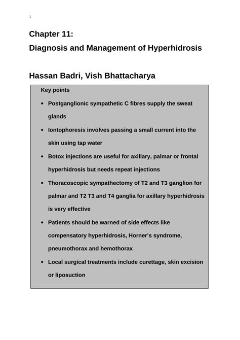 Pdf Diagnosis And Management Of Hyperhidrosis