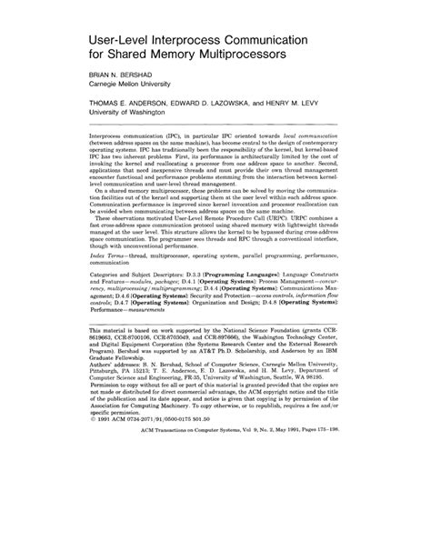 Pdf User Level Interprocess Communication For Shared Memory Multiprocessors