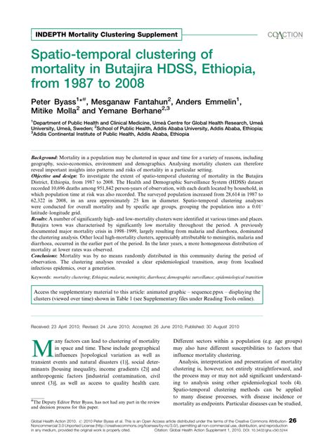 Pdf Spatio Temporal Clustering Of Mortality In Butajira Hdss