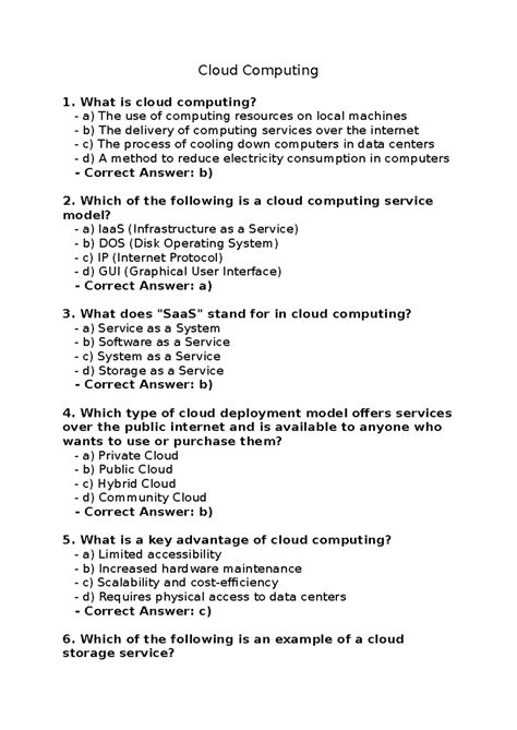 Cloud Computing Quiz Cloud Computing 1 What Is Cloud Computing A