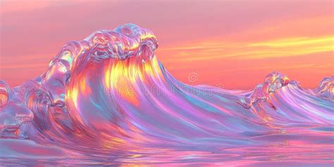 Abstract Gradient Waves Flow Of Aqua Tones In Pastel Dreamscape Digital Art Illustration Stock
