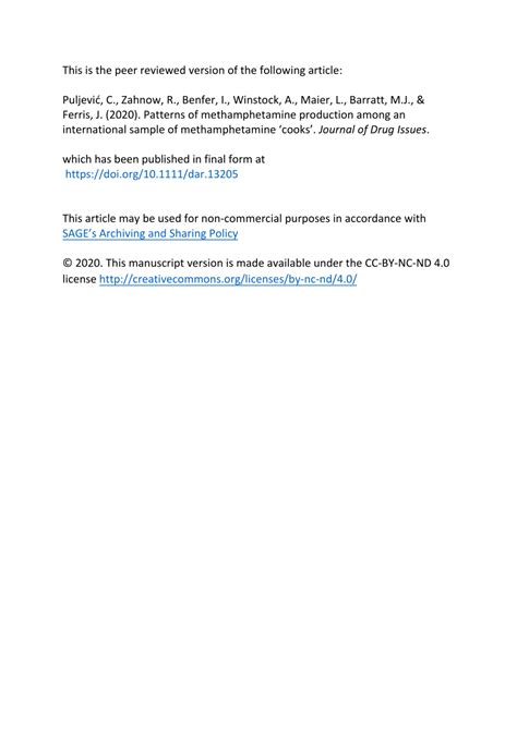 Pdf Patterns Of Methamphetamine Production Among An International