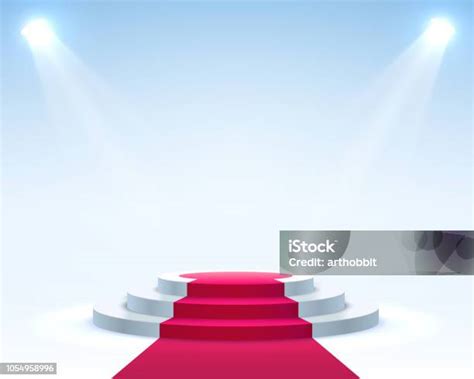 무대 조명 무대 연단 장면 함께 파란색 배경 벡터 일러스트 레이 션에 시상식에 대 한 연단 1위에 대한 스톡 벡터 아트 및 기타 이미지 Istock