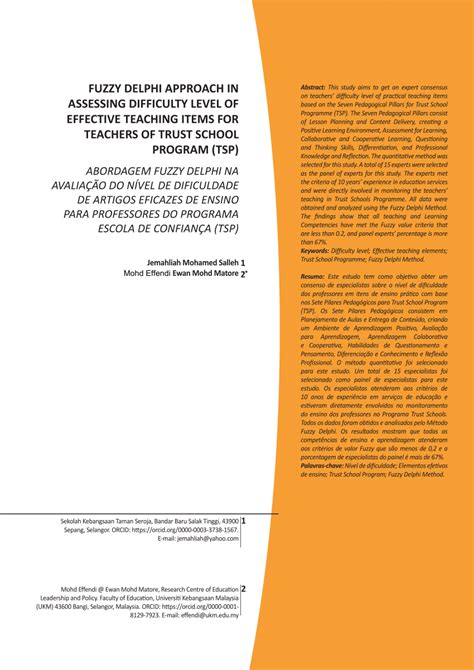 Pdf Fuzzy Delphi Approach In Assessing Difficulty Level Of Effective
