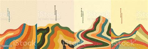 벡터 그림입니다 중반 세기 현대 그래픽 50 년대 60 년대 복고풍 예술 그런지 긁힌 텍스처 미니멀 한 산 풍경 포스터 초대 장 책 표지 잡지에 대한 디자인 요소 중국