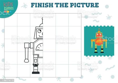 그림 벡터 그림을 완료합니다 유치원 및 학교 아이들을위한 마무리 및 색칠 게임 로봇에 대한 스톡 벡터 아트 및 기타 이미지 로봇 페인트 0명 Istock