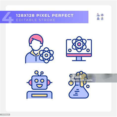 Stem 기술 및 Ai 픽셀 완벽한 Rgb 색상 아이콘 세트 Stem 주제에 대한 스톡 벡터 아트 및 기타 이미지 Stem