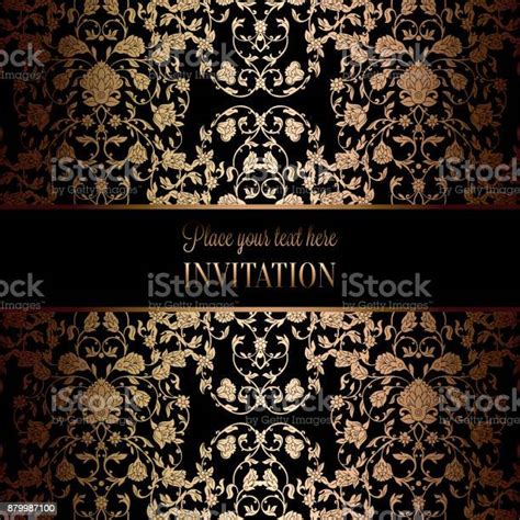 다 마스크 배경으로 빈티지 바로크 웨딩 초대장 템플릿입니다 전통 결혼식을 위한 장식입니다 검정과 금에서 벡터 일러스트 레이 션 0명에 대한 스톡 벡터 아트 및 기타 이미지
