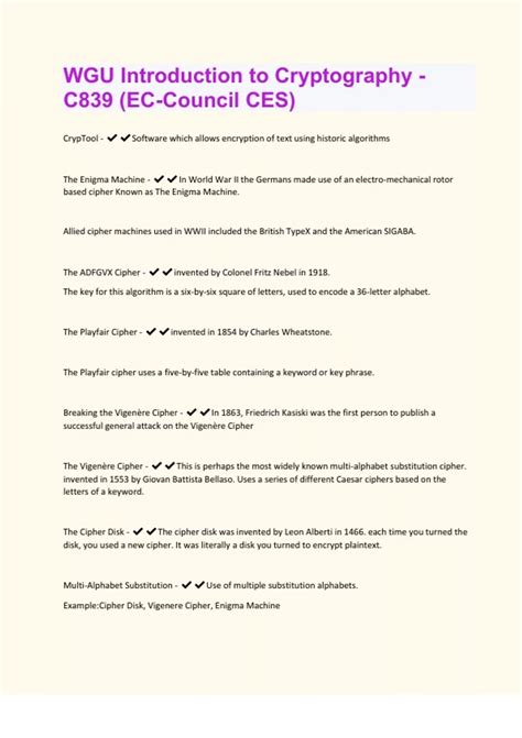 Wgu Introduction To Cryptography C839 Ec Council Ces 156 Questions And Answersa Solution