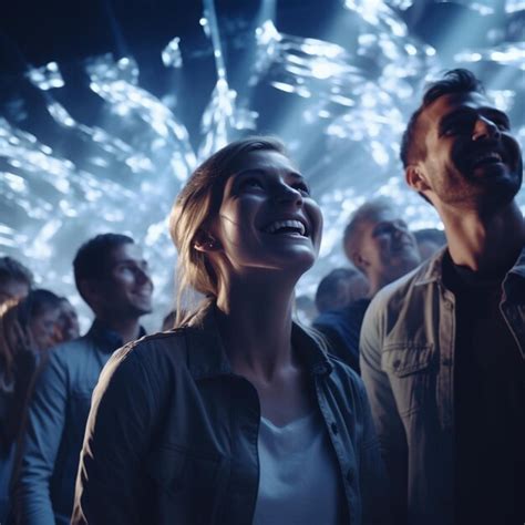 Premium Photo Smiling Woman Looking Up At A Man In A Crowd Of People