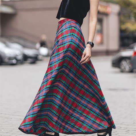 Plaid Maxi Skirt Etsy
