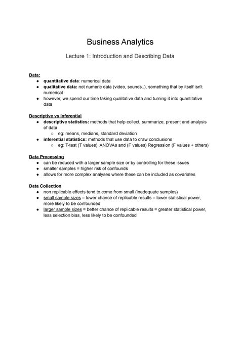 Lecture 1 Introduction And Describing Data Business Analytics Lecture