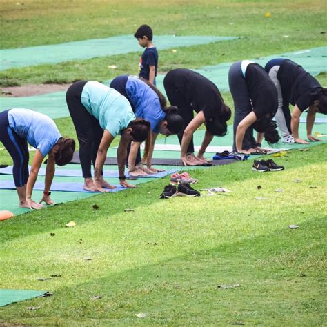 New Delhi India June 18 2022 Group Yoga Exercise Class Surya